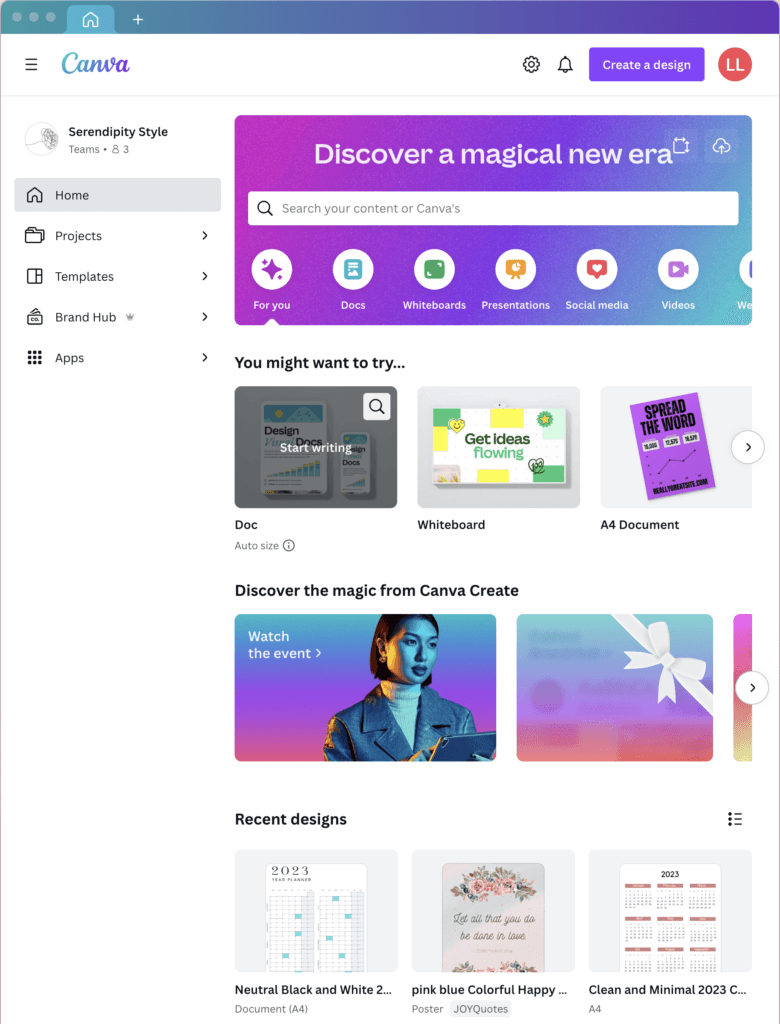 Finding your way around the Home Page in Canva - Serendipity Style